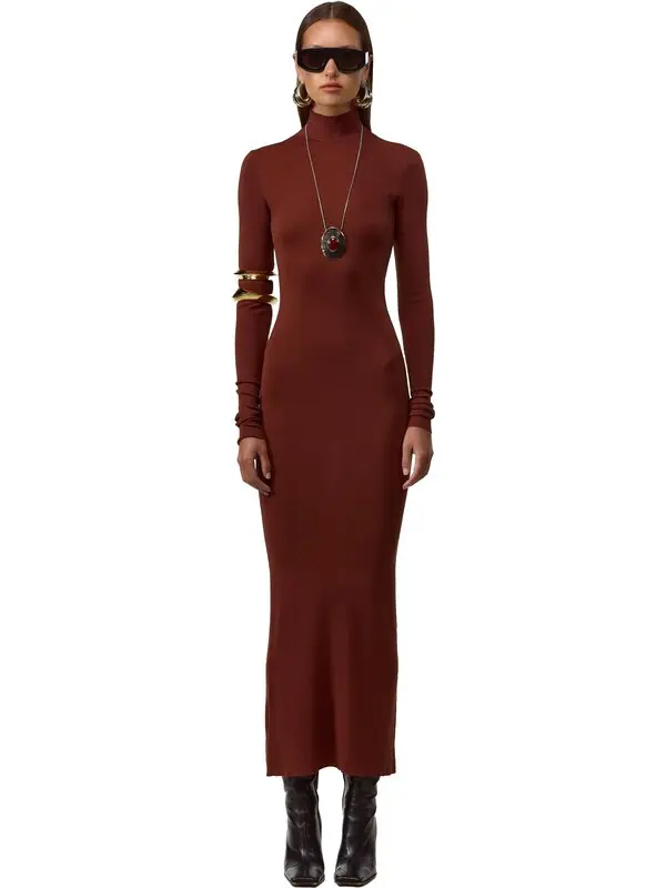 SAME Shimmer Mock Neck Maxi Dress - Rust