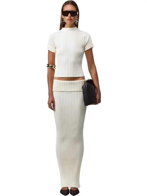 SAME Ribbed Knit Top With Folded Cuffs - Cream