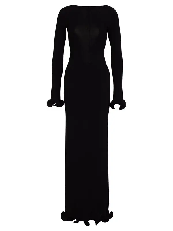 SAME Long-sleeve Ruffled Maxi Dress - Black