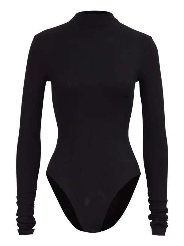 SAME Long Sleeve Ribbed Mock Neck Bodysuit - Black
