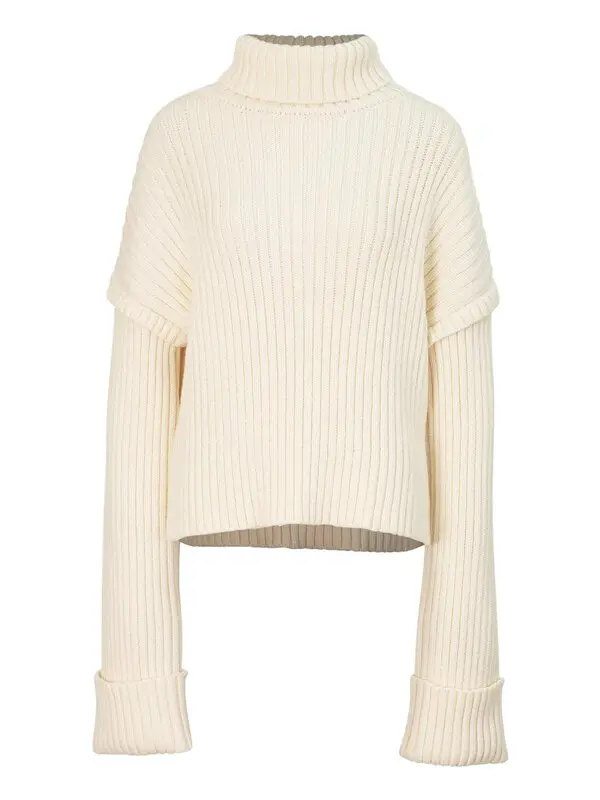 SAME Oversized Ribbed Turtleneck Sweater - Cream