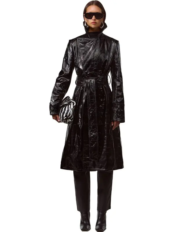 SAME The Leather Trench Coat - Black