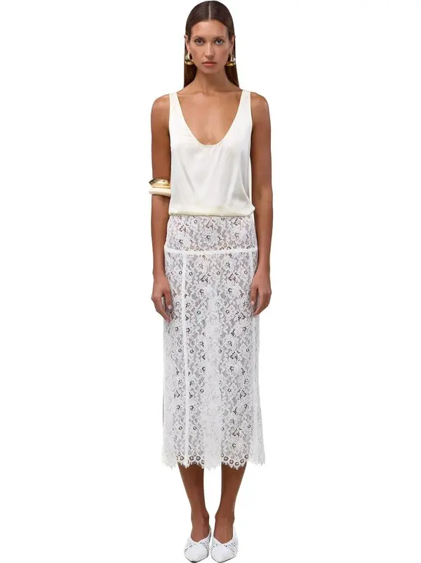 SAME Lace Midi Skirt - White