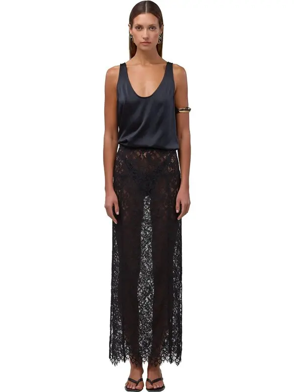 SAME Lace Maxi Skirt With Scalloped Hem - Black