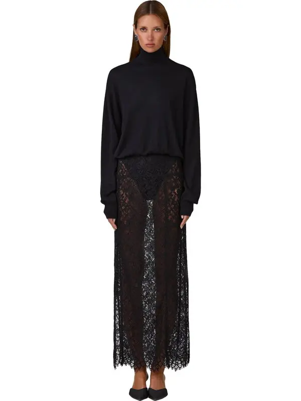 SAME Lace Maxi Skirt With Scalloped Hem - Black
