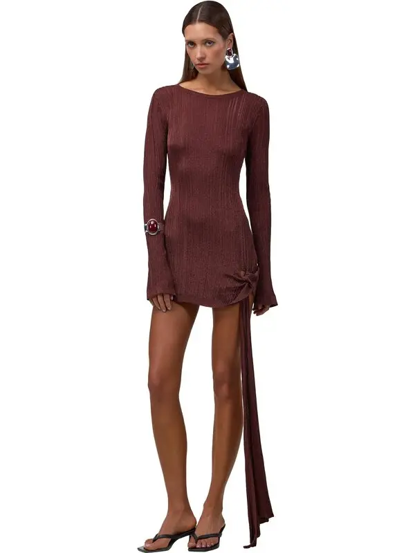 SAME Metallic Twist Mini Dress - Chocolate Brown