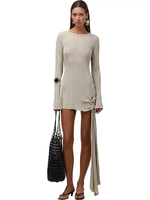 SAME Metallic Twist Mini Dress With Flared Sleeves - Gold