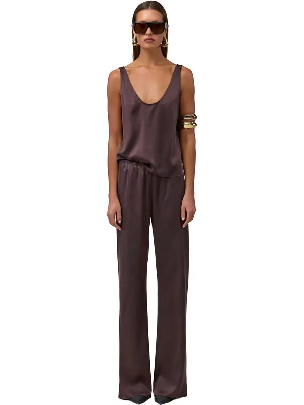 SAME Silk Wide Leg Pant - Chocolate Brown