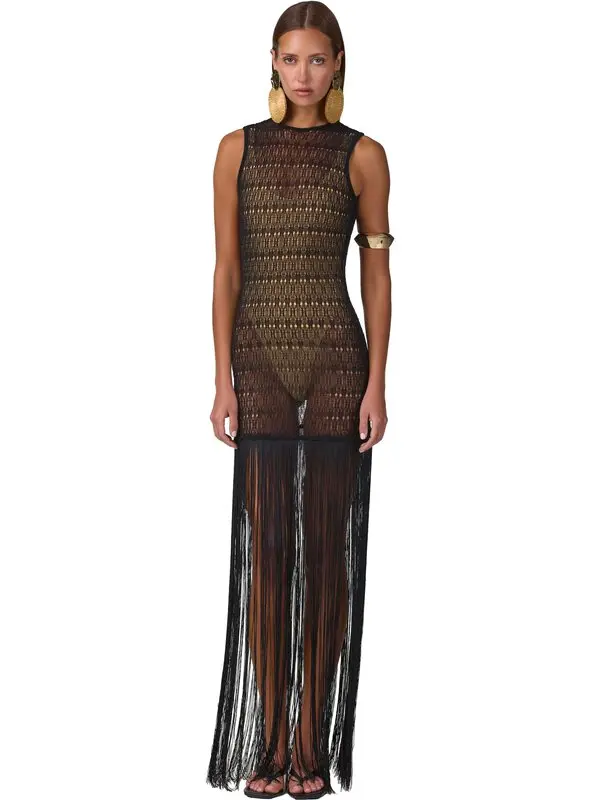 SAME Fringe Knit Maxi Dress - Black