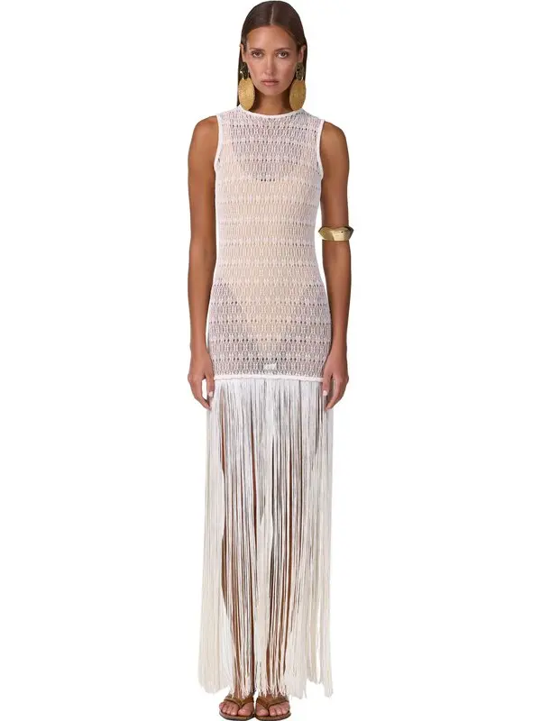 SAME Fringe Knit Maxi Dress - Cream