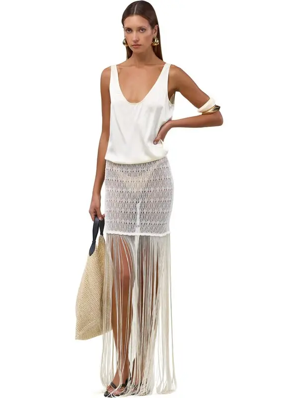 SAME Fringe Knit Maxi Skirt - Cream