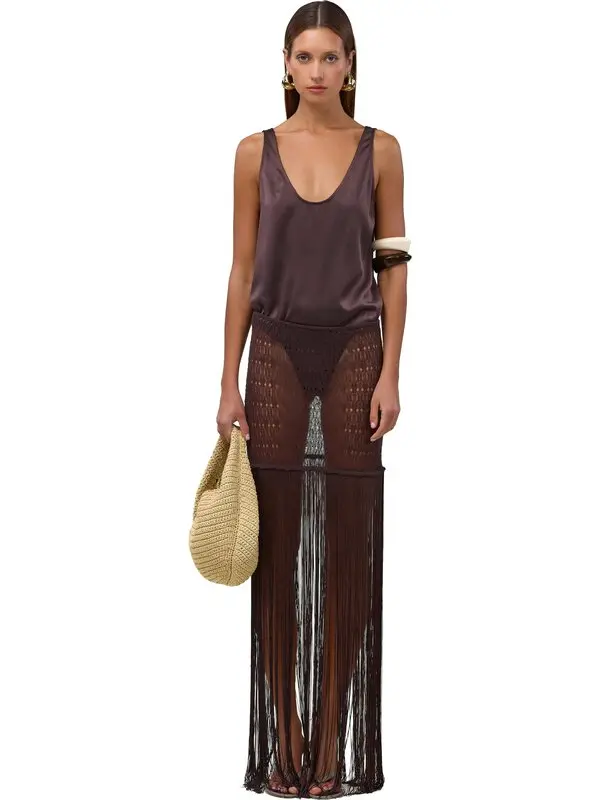 SAME Fringe Knit Maxi Skirt - Chocolate Brown