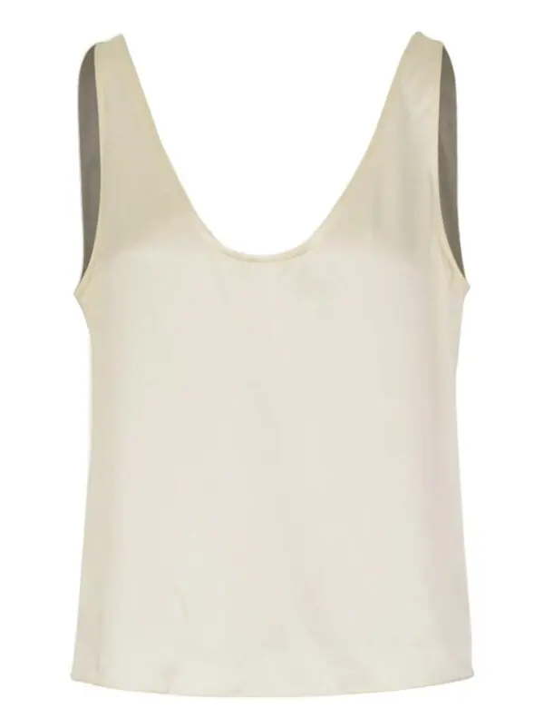 SAME Silk Tank Top With Deep U-neckline - Cream
