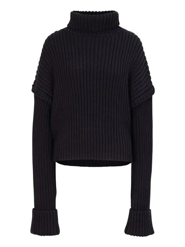 SAME Oversized Ribbed Wool Turtleneck Sweater - Black