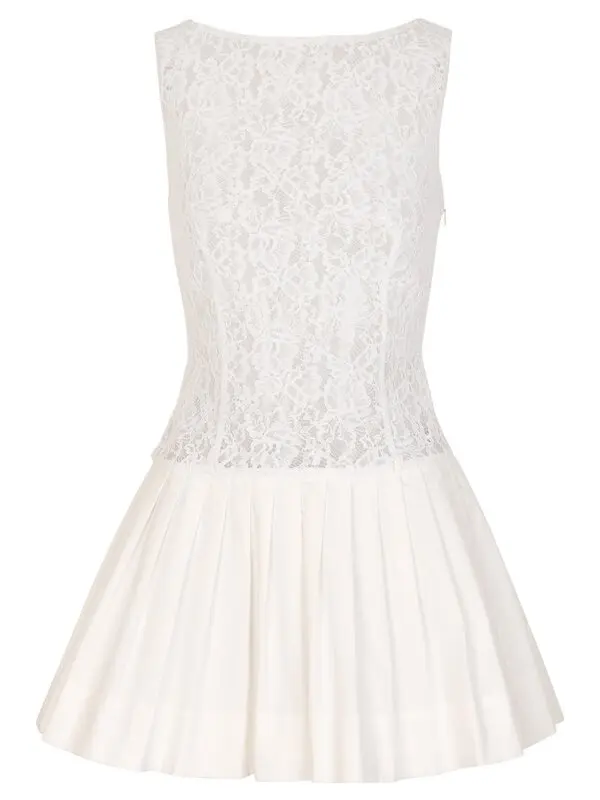 SAME Lace Poplin Mini Dress - White