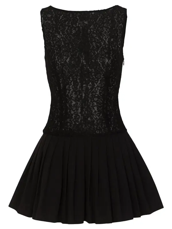 SAME Lace Poplin Mini Dress - Black