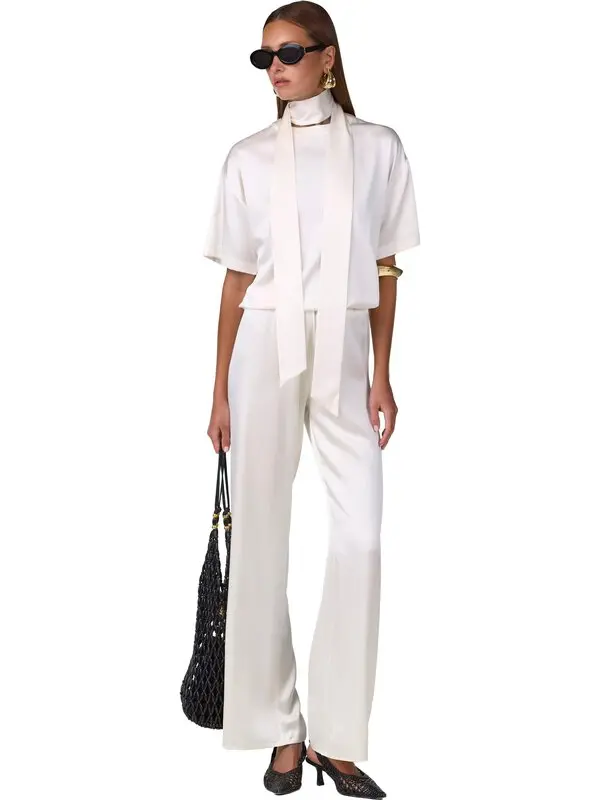 SAME Silk Tee With Scarf - Cream