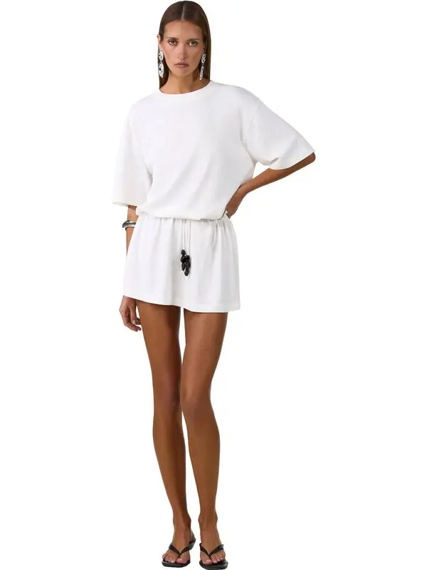 SAME Stone Beaded T-shirt Mini Dress - White