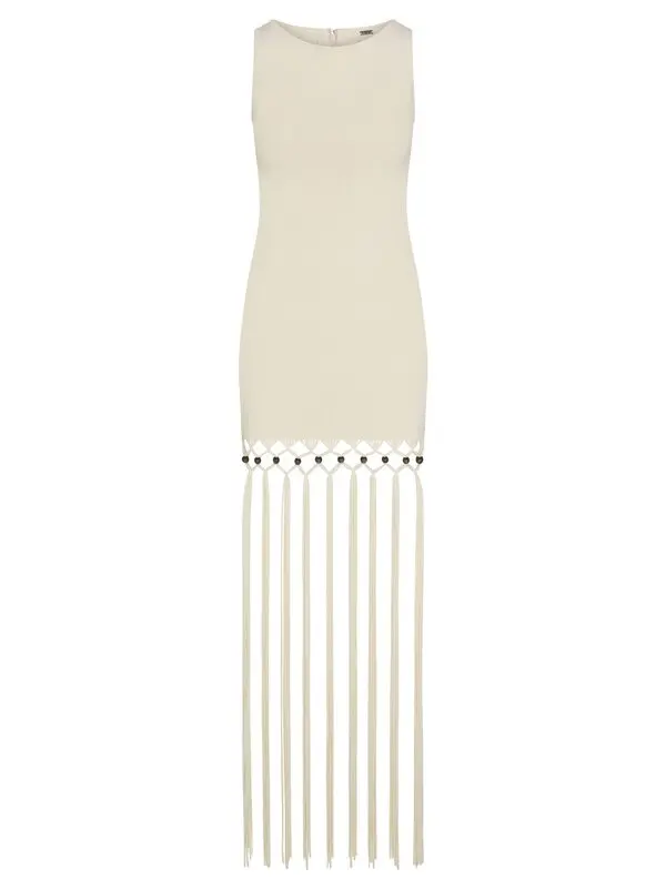 SAME Beaded Fringe Knit Dress - Cream