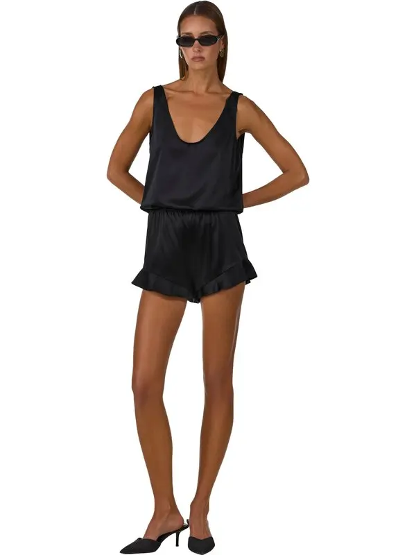 SAME Silk Ruffle Hem Short - Black