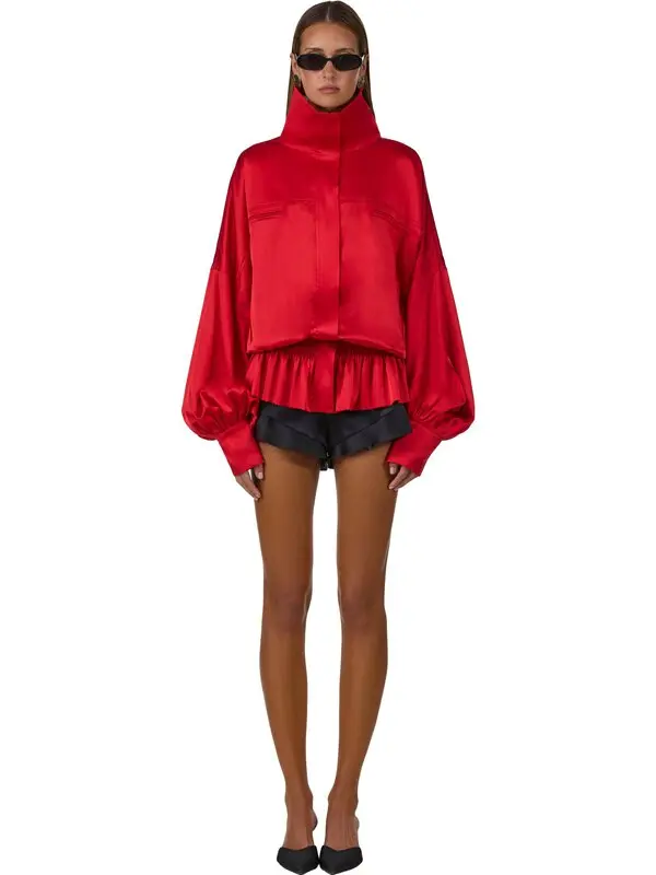 SAME Silk Peplum Bomber Jacket - Red