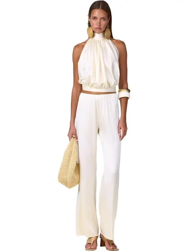 SAME Silk Halter Top With Adjustable Ties And Open Back - Cream
