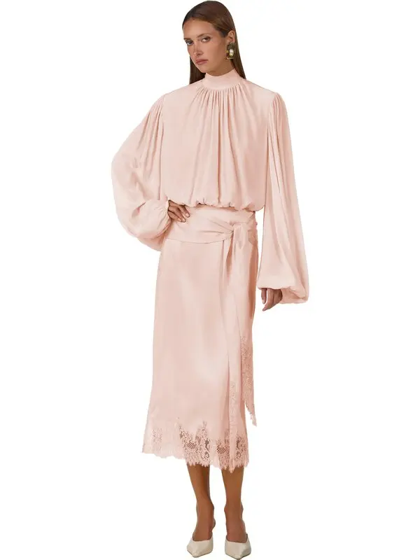 SAME Draped Sleeve Chiffon Top With Adjustable Fit - Rose Clay