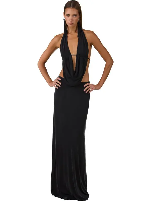 SAME Plunge Neck Maxi Dress - Black