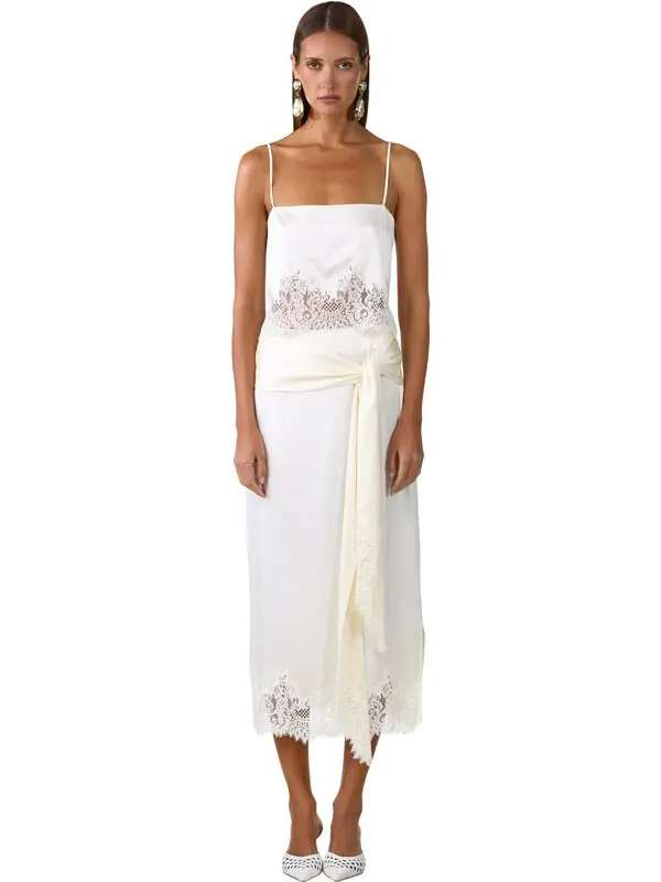 SAME Lace Trimmed Silk Tank Top - Cream