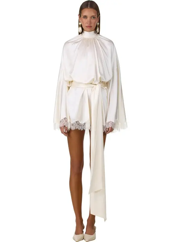 SAME Lace Trimmed Silk Mini Dress - Cream