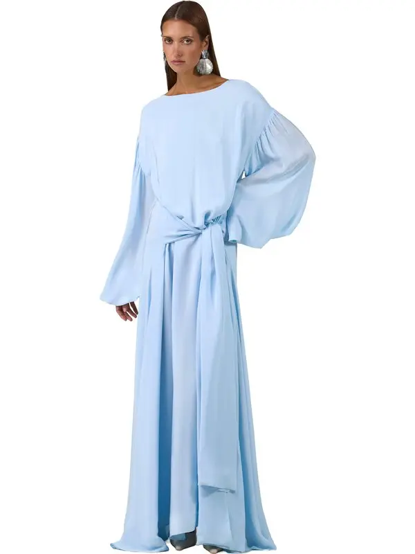 SAME Draped Tie Chiffon Gown - Pale Blue