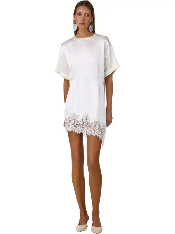 SAME Lace Silk Asymmetrical Dress - Cream