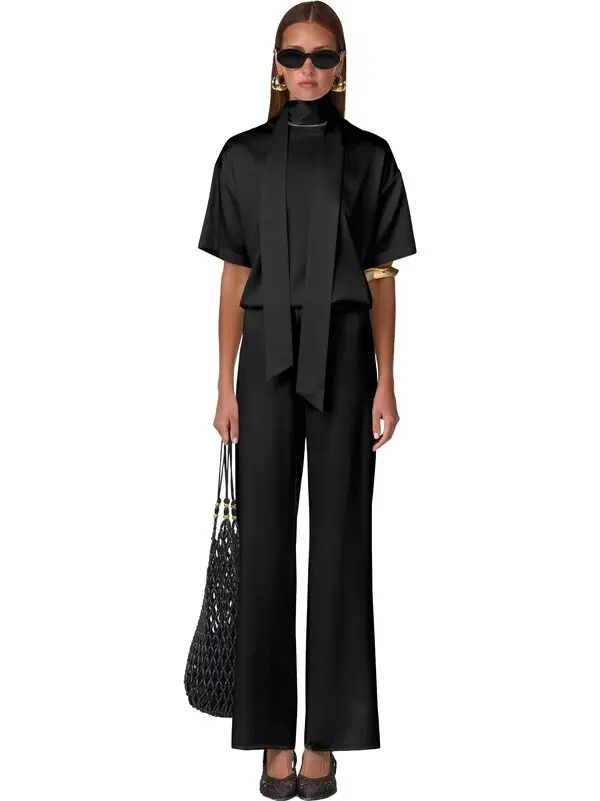 SAME Silk Top And Scarf Set - Black