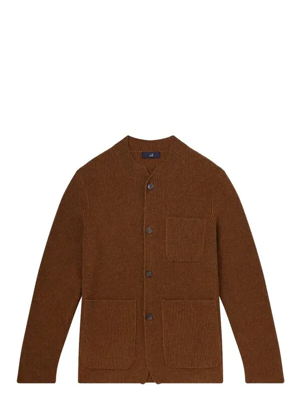 Dunhill Ribbed Camel Wool, Lambswool And Cashmere-blend Cardigan - Brown