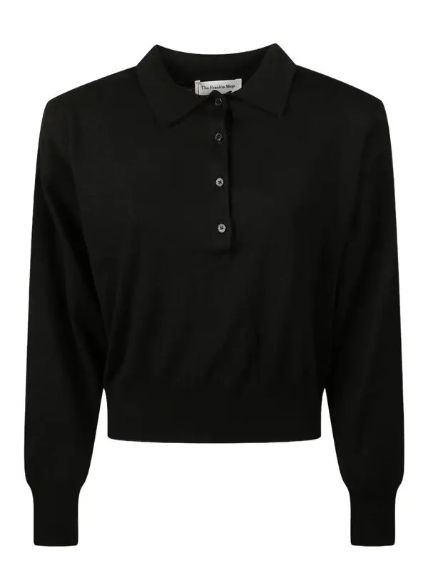 THE FRANKIE SHOP Knit Polo Shirt With Lapels - Black