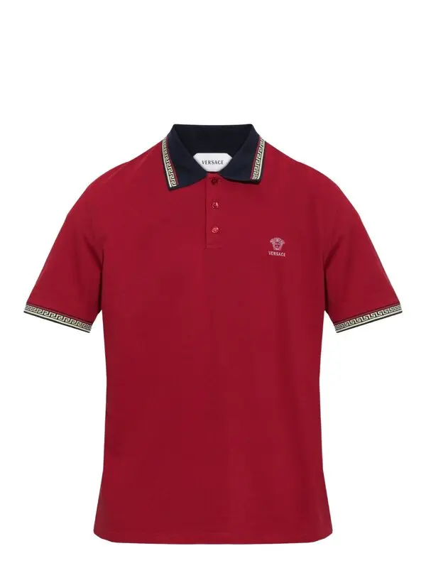 Versace Greca-trim Embroidered Polo Shirt - Red