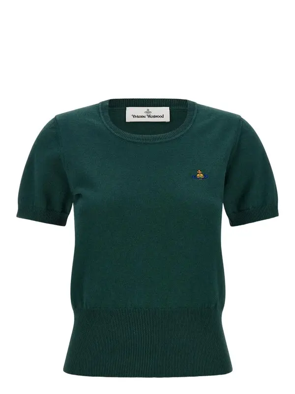 VIVIENNE WESTWOOD Bea Crew Neck Short Sleeve Knit Top With Embroidered Orb Logo - Green