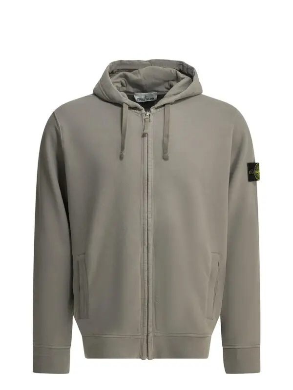 Stone Island Zip-up Hooded Sweatshirt With Compass Logo - Grey