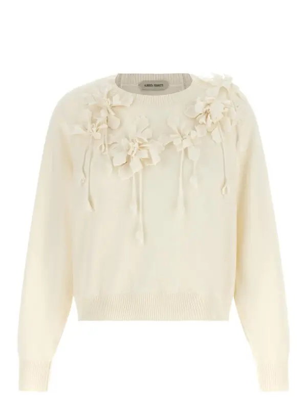 Alberta Ferretti Long-sleeved Sweater With 3d Floral Embroidery - White