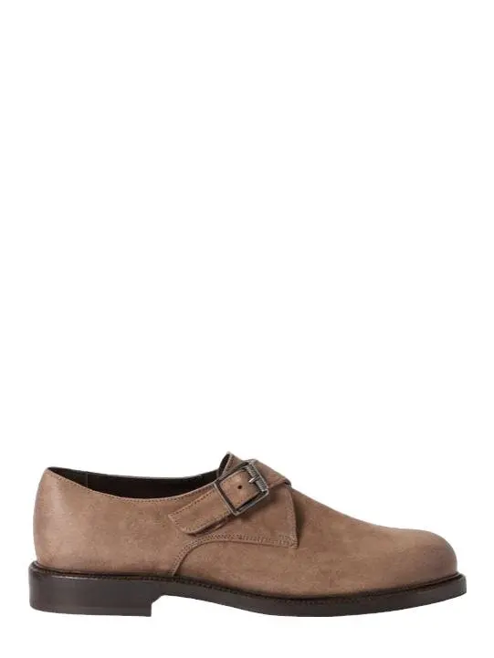 Brunello Cucinelli Suede Monk Strap Derby Shoes - Beige