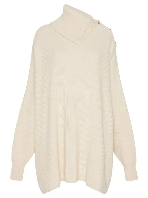 Sportmax Long-sleeved Asymmetrical Collar Dress With Decorative Buttons - Beige
