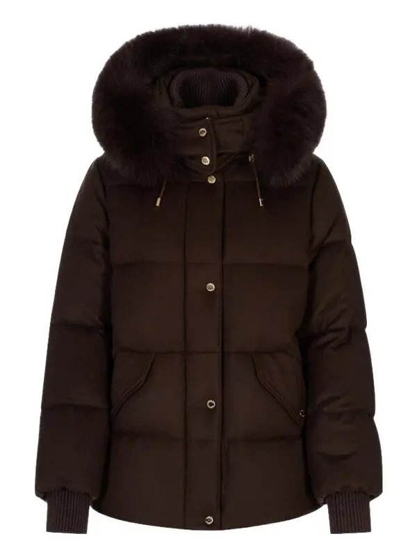 MOORER Hooded Padded Jacket With Fur Trim - Chocolate
