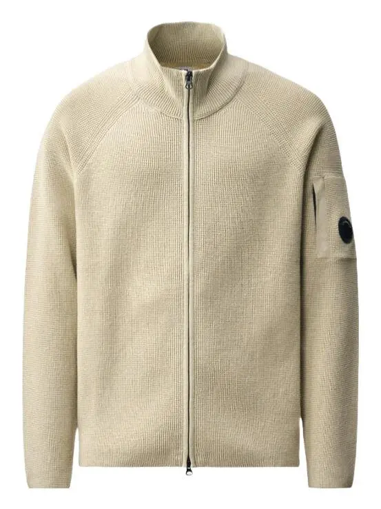 C.P. COMPANY Zip-up Lens-detail Sweater - Silver Birch