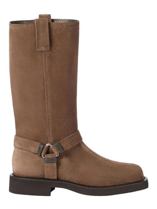Brunello Cucinelli Suede Biker Boots - Brown