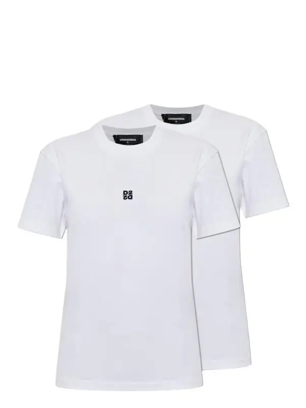 Dsquared2 Two-pack Crew Neck Short-sleeved T-shirts With Printed Chest - White