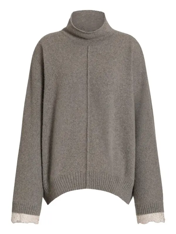 Alberta Ferretti Cashmere Sweater With Lace Cuffs - Grey