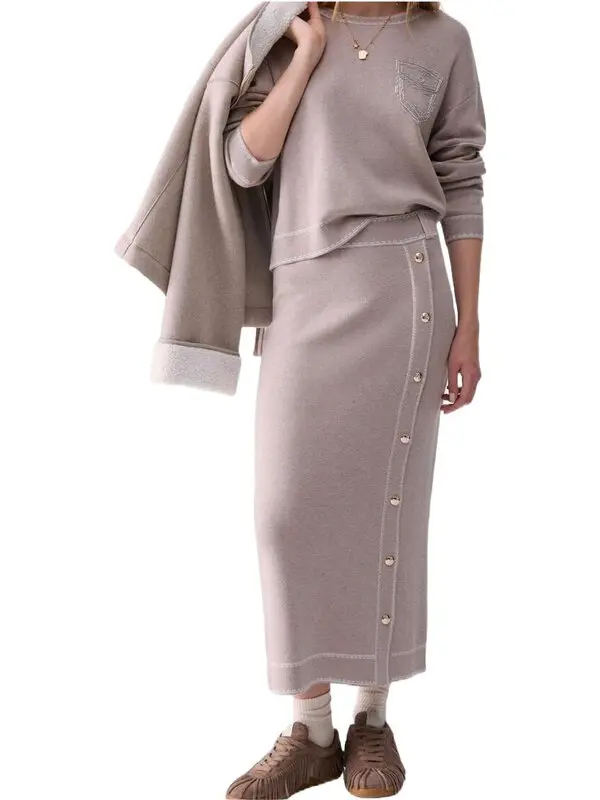 Liu Jo Sweater With Gemstone Bead Embellishments And Contrast Stitching - Beige
