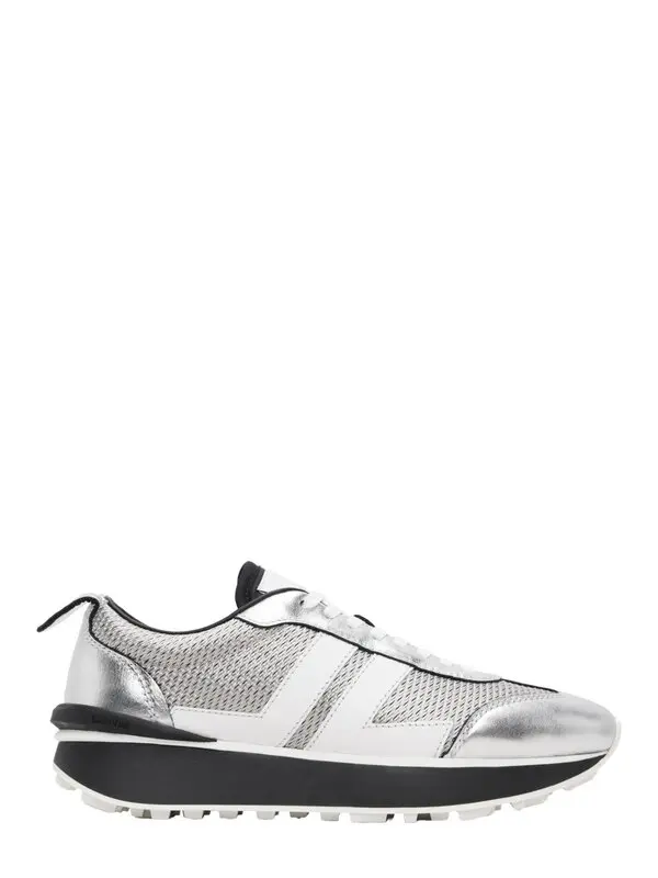 LANVIN Lace-up Sneakers With Embossed Logo Detail - White/silver