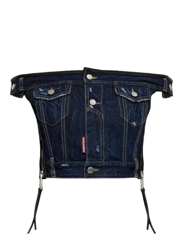 Dsquared2 Off-the-shoulder Denim Top With Chest Pocket - Navy Blue