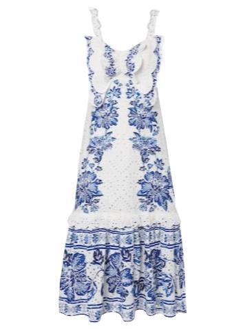 Farm Rio Floral Linen-blend Midi Dress With Broderie Anglaise And Butterfly Motif - Multi-color